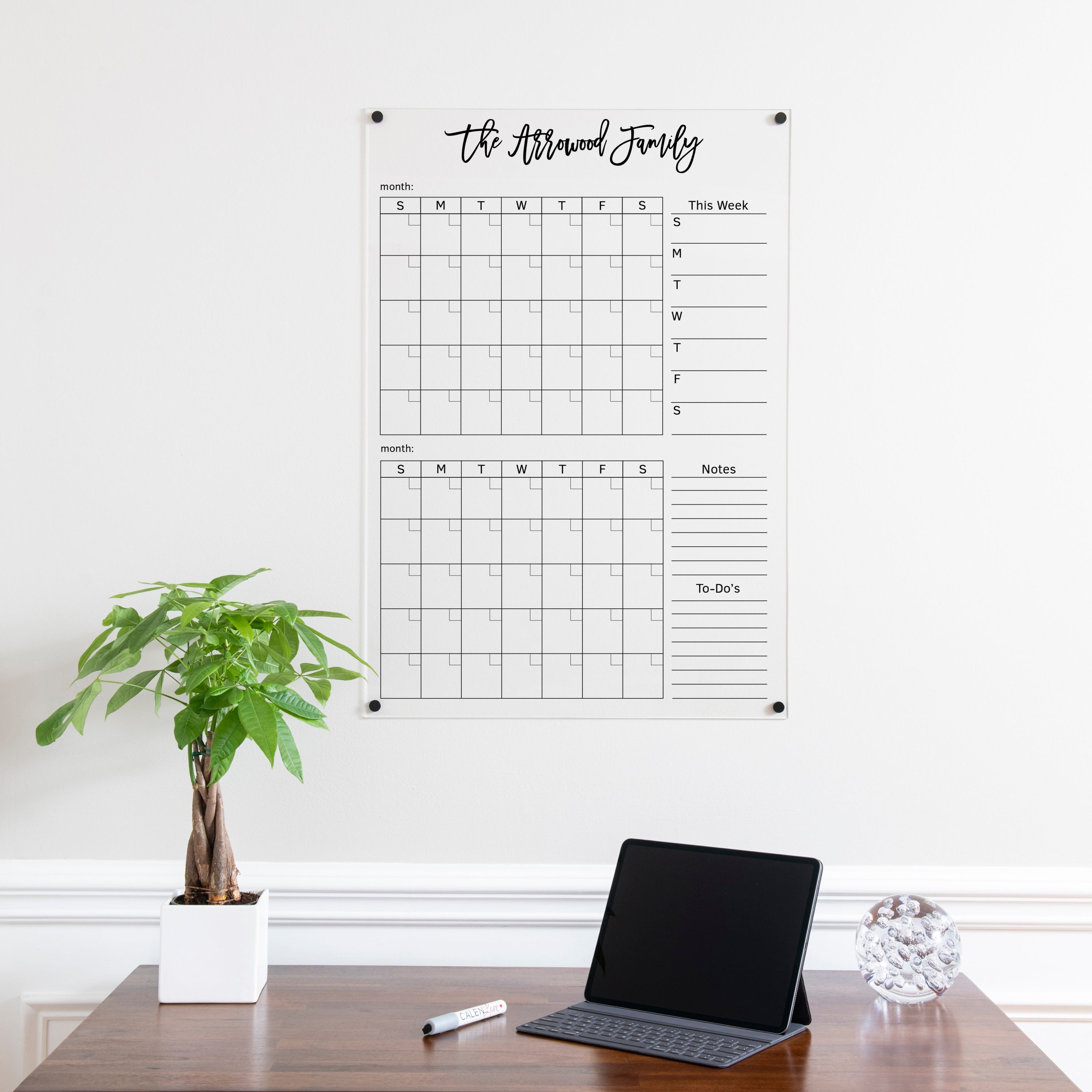 Calen Love - Modern Clear Acrylic Dry Erase Wall Calendars